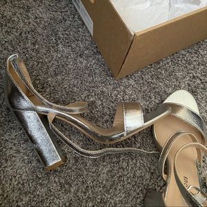 ASOS | Shoes | Asos Silver Strappy Cross Strap Chunky Heel Wide Fit ...